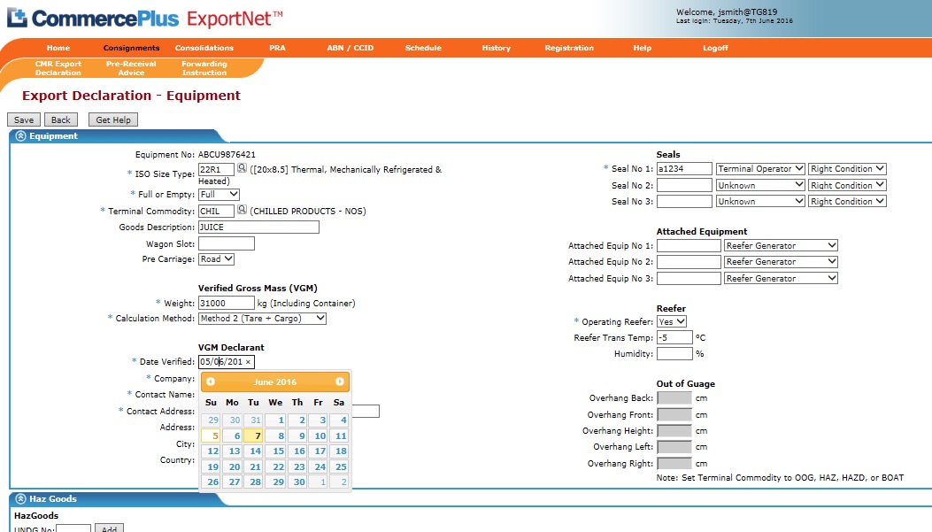 Verified Gross Mass (VGM) - Commerce Plus Support